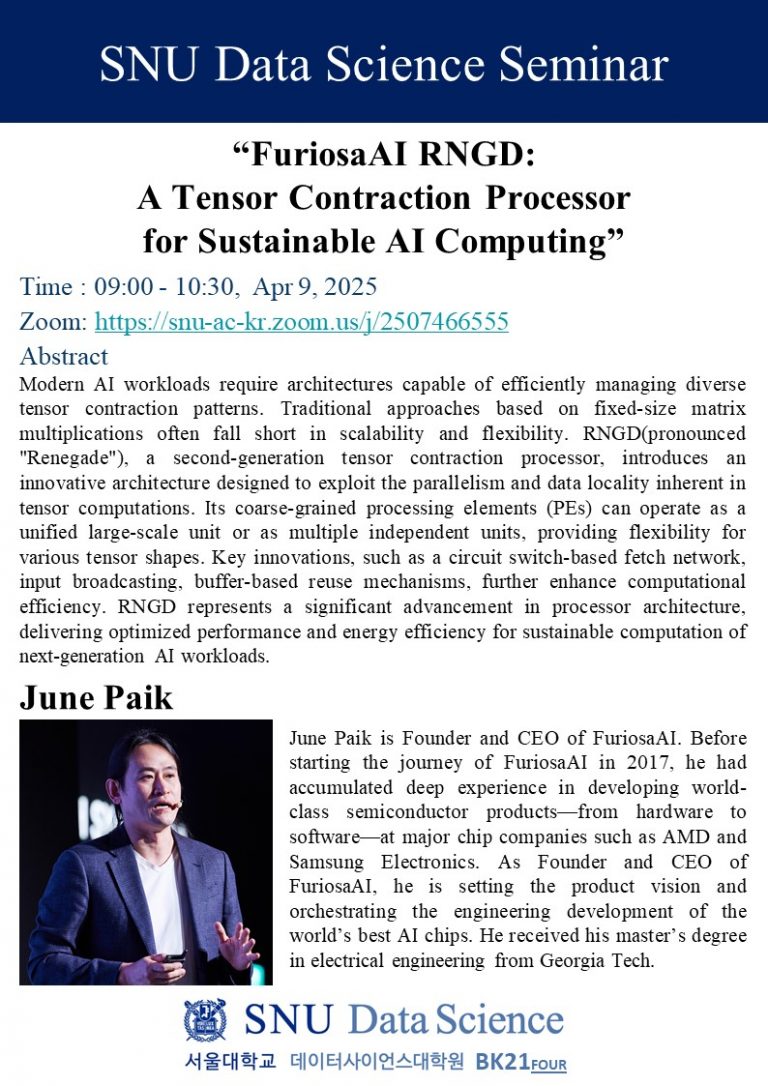 FuriosaAI 백준호 대표, FuriosaAI RNGD: A Tensor Contraction Processor for ...